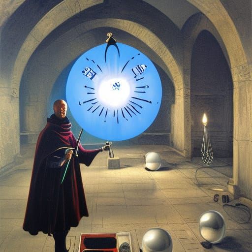 magician merlin creates big floating orbs of light florescent with his ...