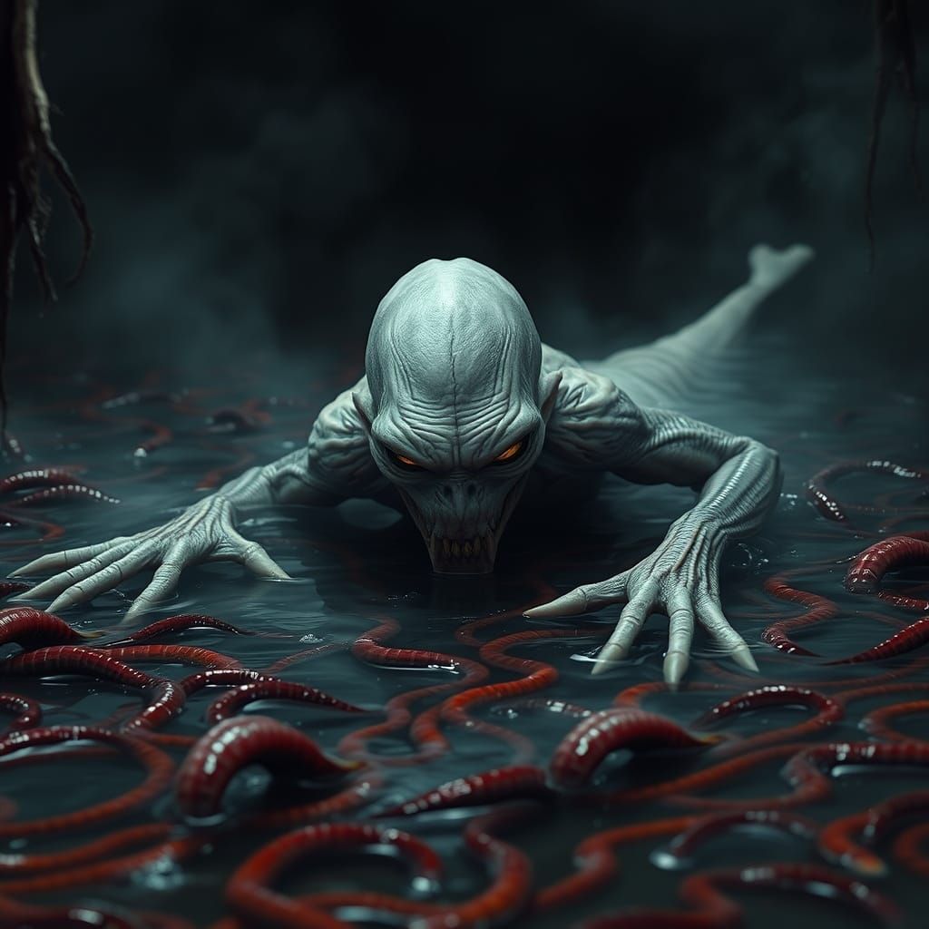 Realistic Swamp Creature with Glowing Eyes - AI Art