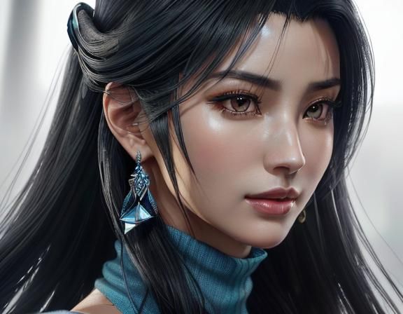 Intricate and Detailed (front close-up portrait:1.8) of beautiful Rinoa ...