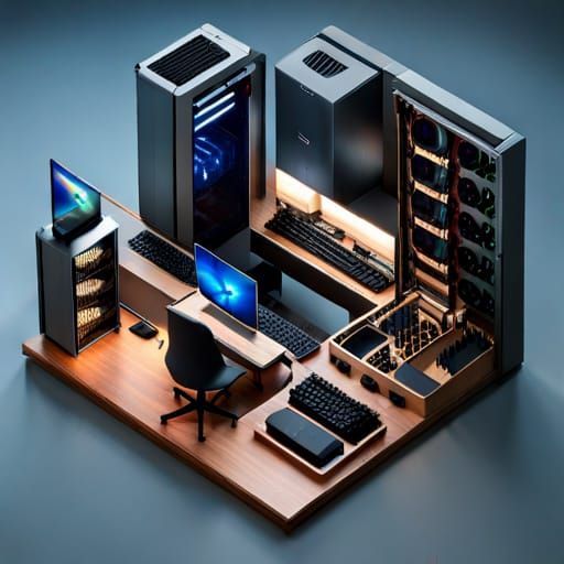 Isometric computer room - AI Generated Artwork - NightCafe Creator