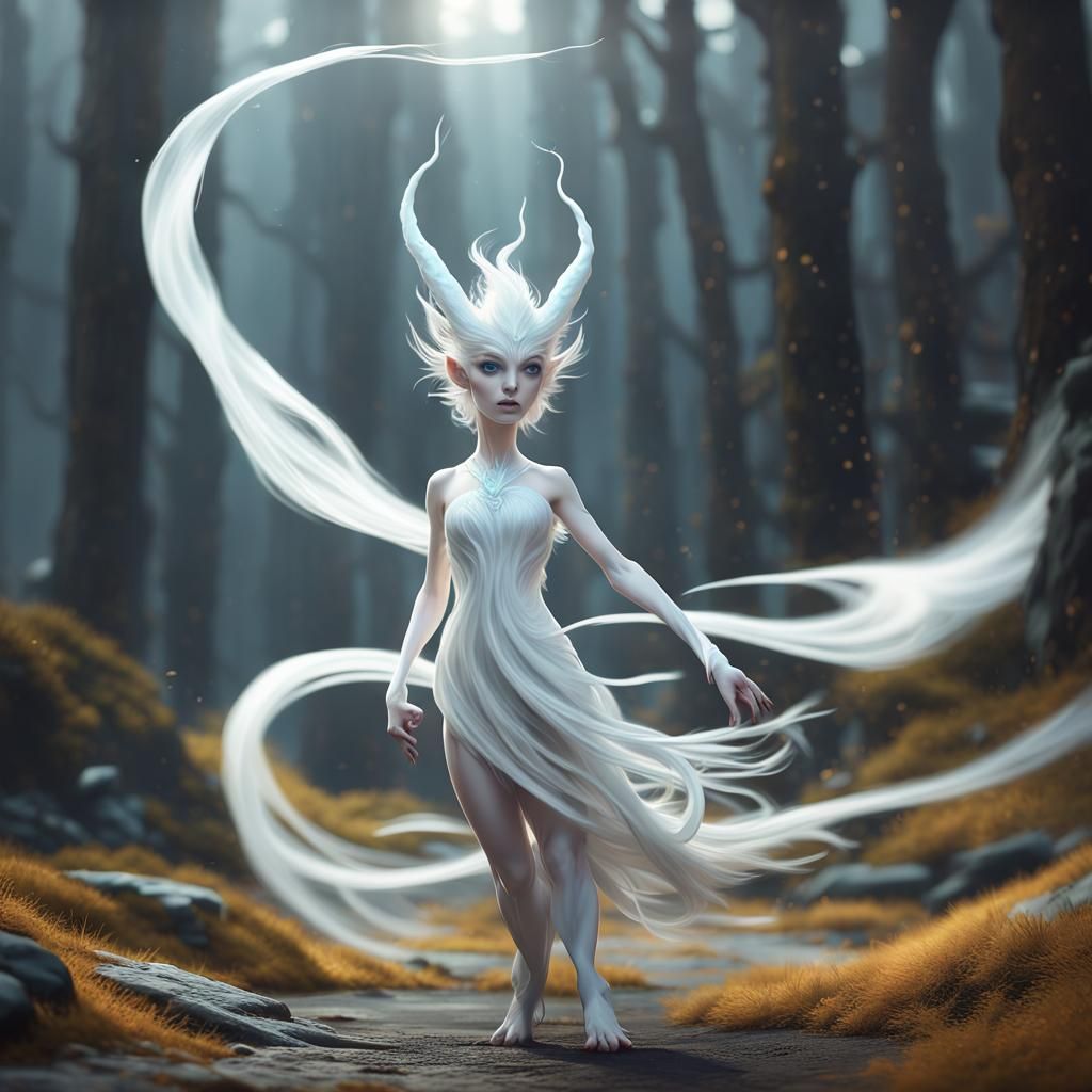 Adorable Little "white spirit creature of the wind, swirly flowing wind ...