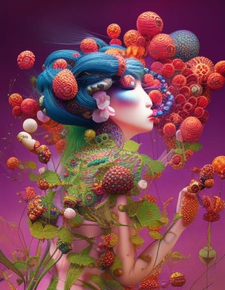 Lady Beetle with birds, flowers, fairytale, magic realism, mysterious ...