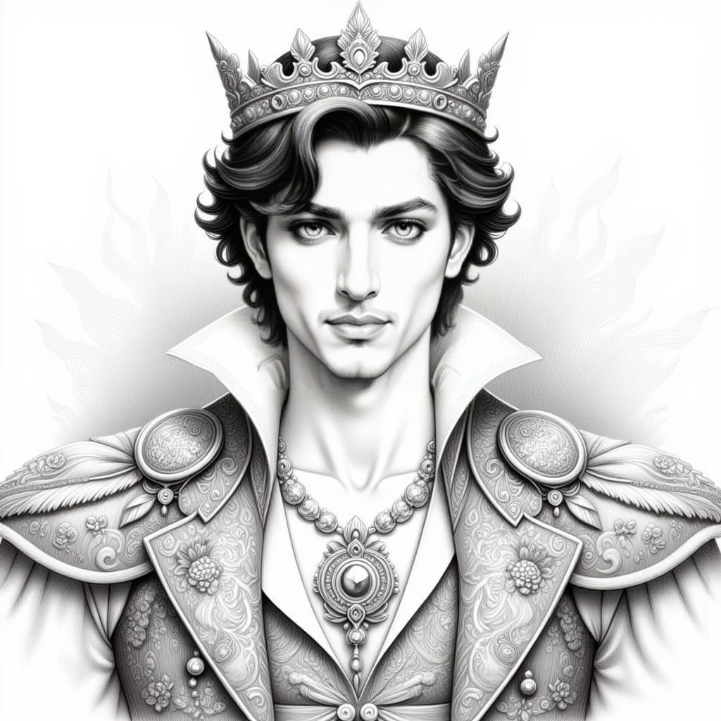 Flirty Prince - Dashing Prince in Black and White Pencil Ill...