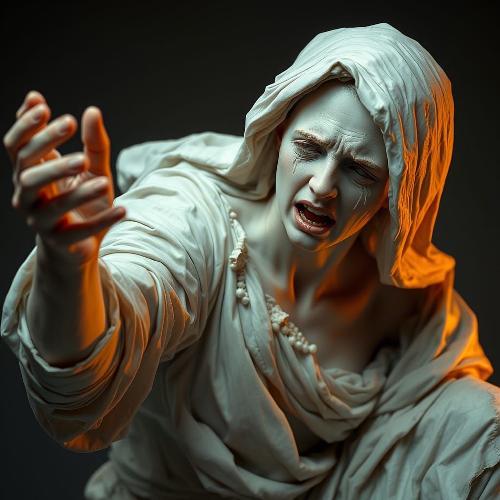 Realistic Sculpture of a Woman in Anguish Reaching... - AI Art