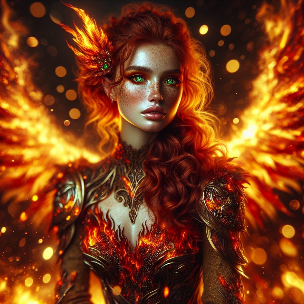 Phoenix Warrior - Majestic Irish Phoenix Warrior Woman in B...