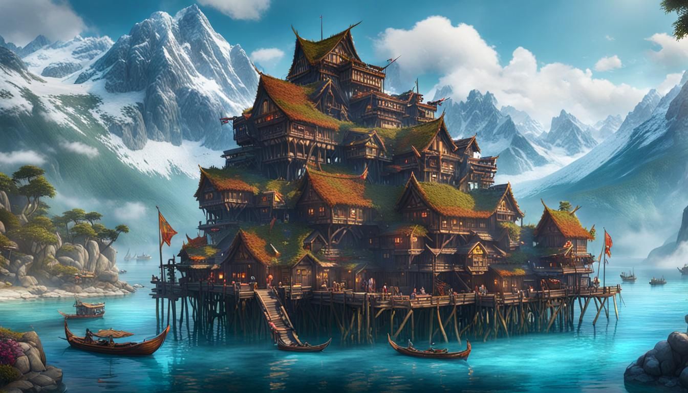 Fantasy Lake Town - AI Generated Artwork - NightCafe Creator