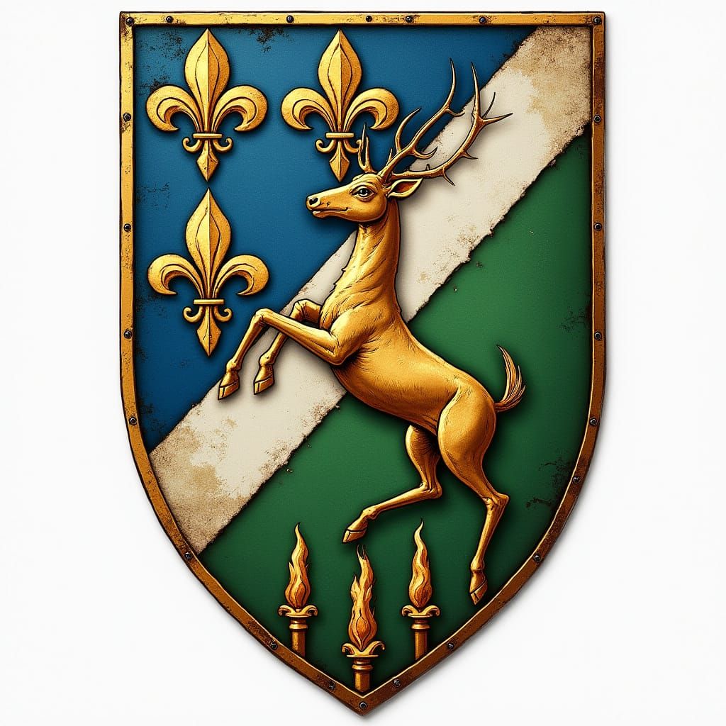 Medieval Heraldic Shield with Golden Castle Embatt... - AI Art