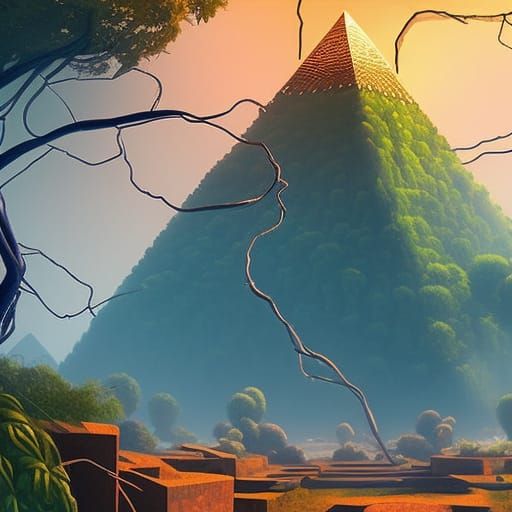 pyramid covered in vines - AI Generated Artwork - NightCafe Creator