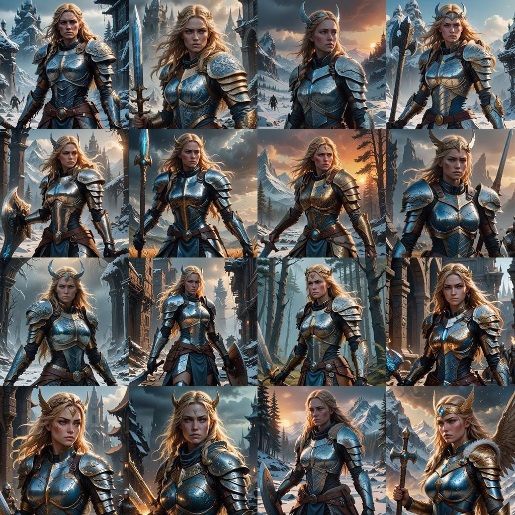 Battle Angel Valkyrie in Shimmering Adamantine Arm... - AI Art