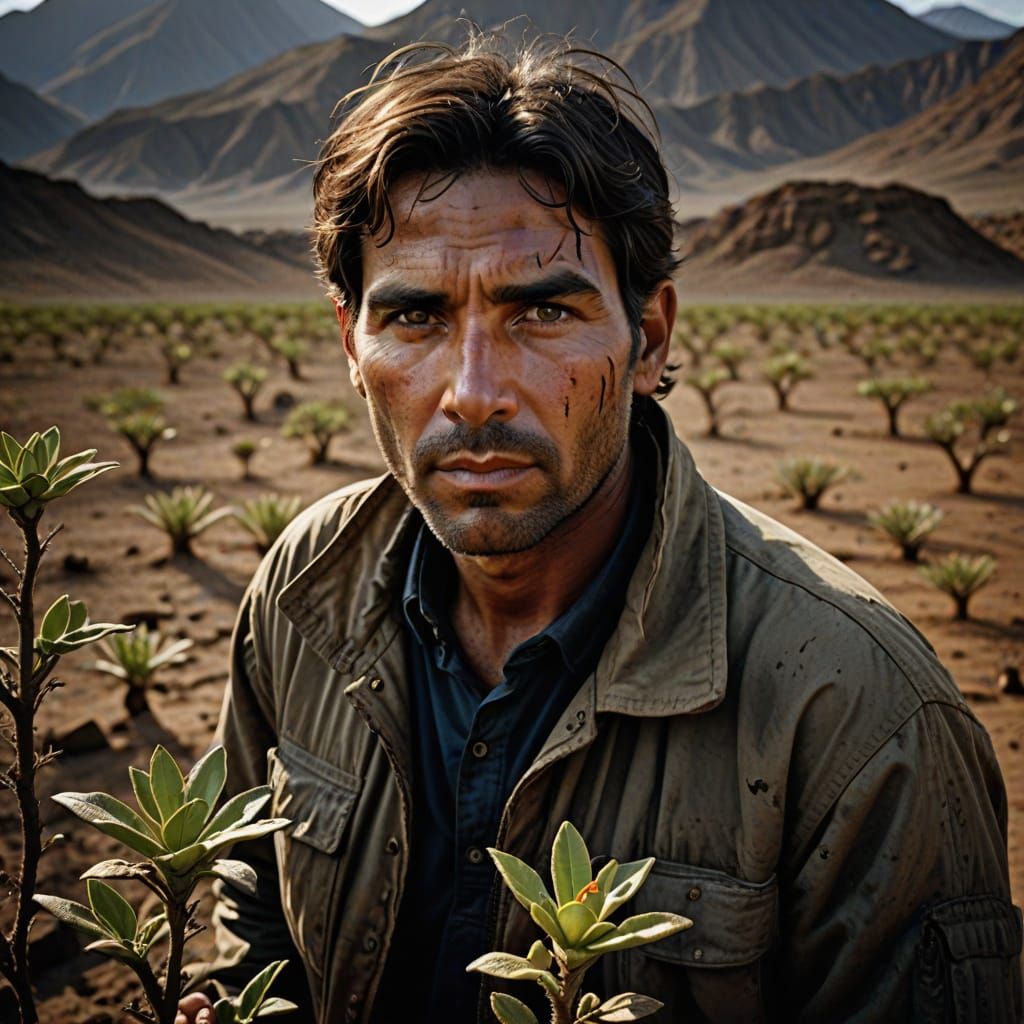 Arid habitat - Haunting Portrait in a Cracked Earth Landscap...