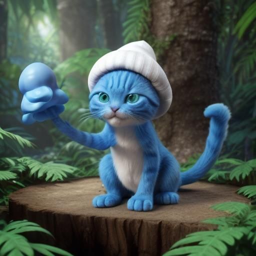 Blue Smurf Cat looks like in Reality with a White Mushroom Hat ...