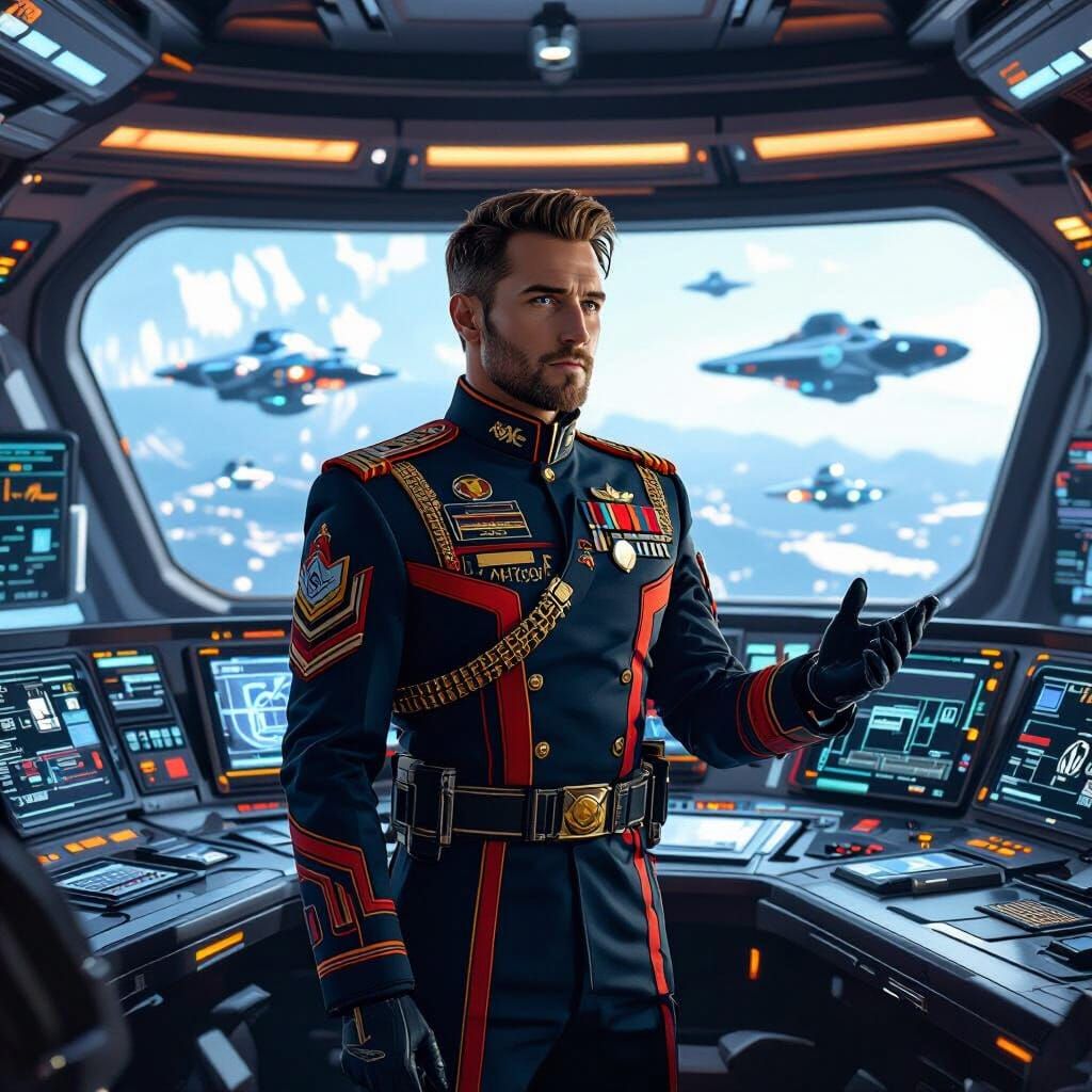 The final Frontier - Futuristic Commander on Spaceship Bridg...