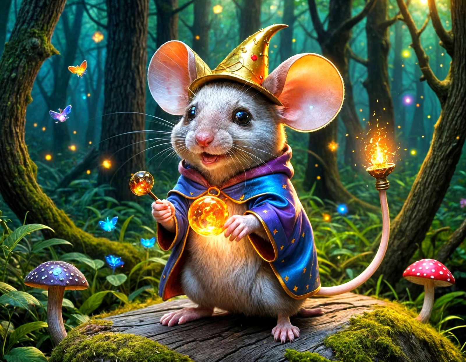 Enchanted Mouse Hero Soars in Whimsical Forest Rea... - AI Art