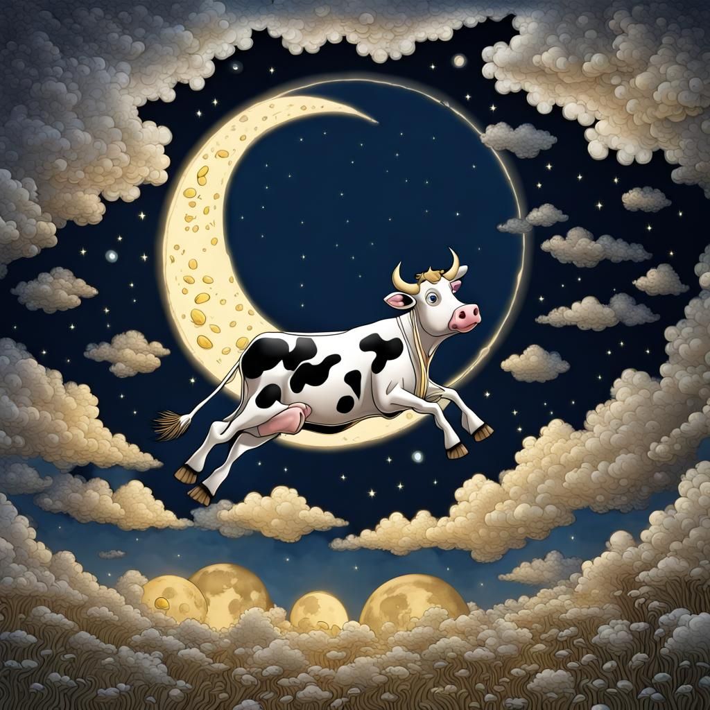 The Cow Jumped Over The Moon Nursery Rhyme - AI Generated Artwork ...