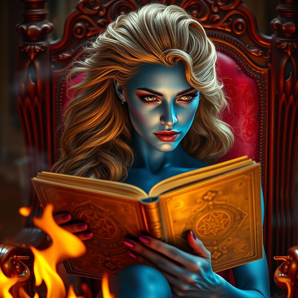 Book of Secrets - Majestic Red Throne Goddess with Radiant B...