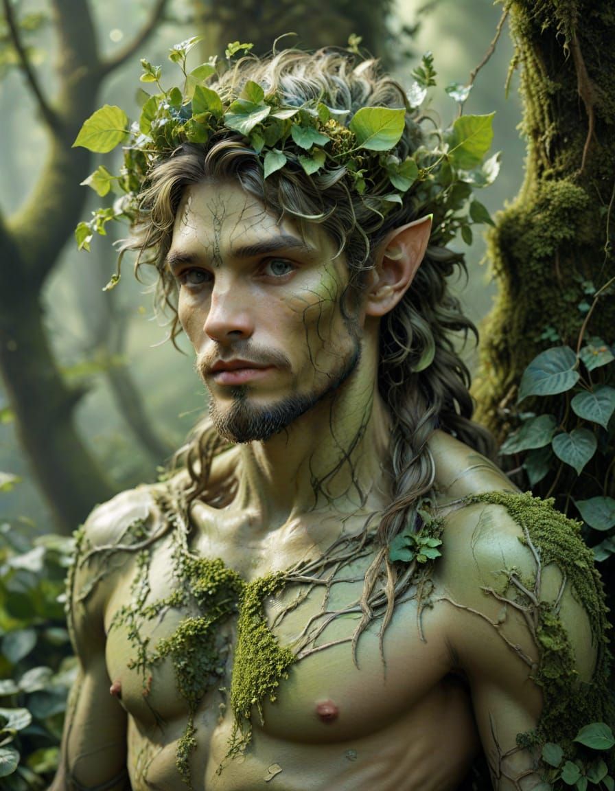 Young Male Dryad in Art Nouveau Style - AI Art
