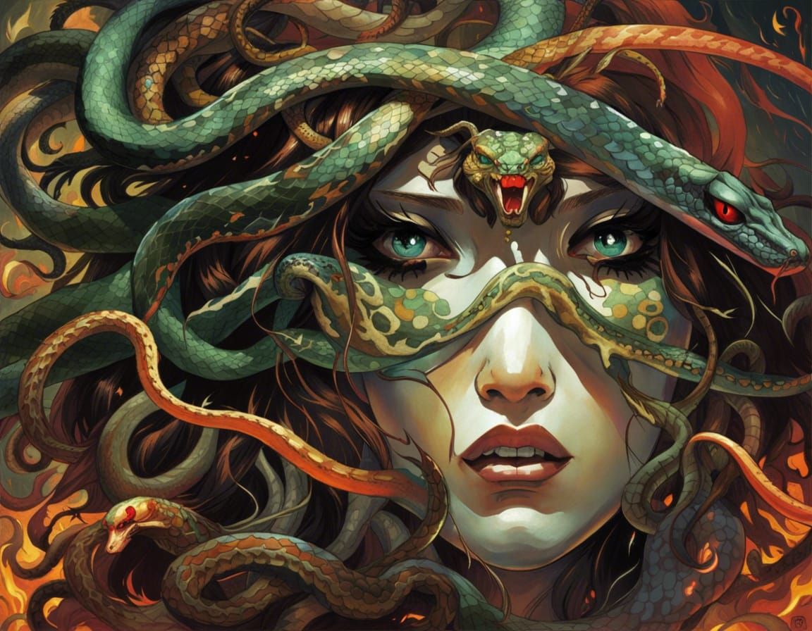 Fiery Gaze of Medusa - AI Generated Artwork - NightCafe Creator
