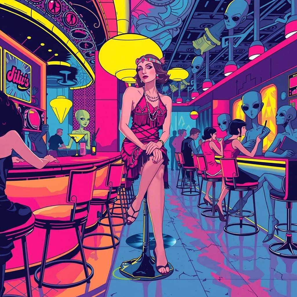 A 1920's Flapper in an alien bar - Glamorous Flapper in Alie...