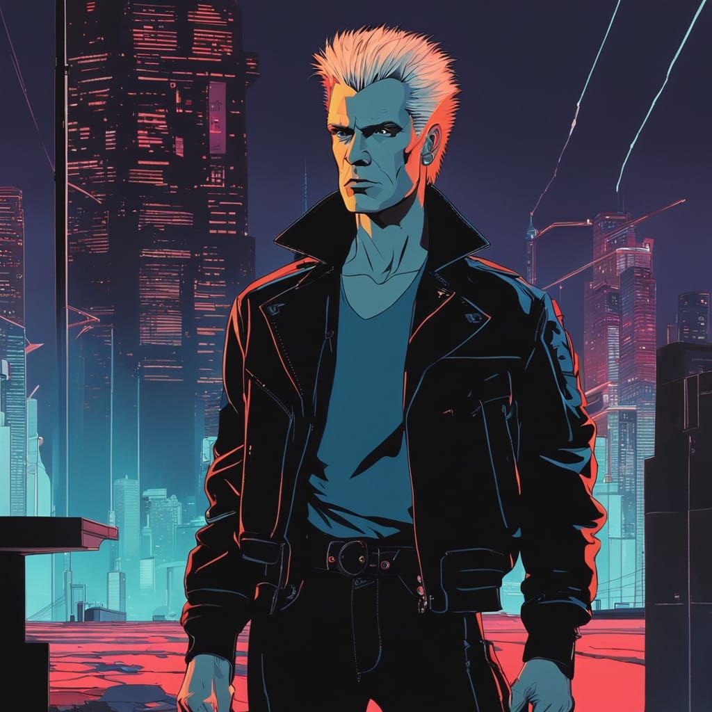 Synthwave Billy Idol - Electric Billy Idol in Neon Cityscape