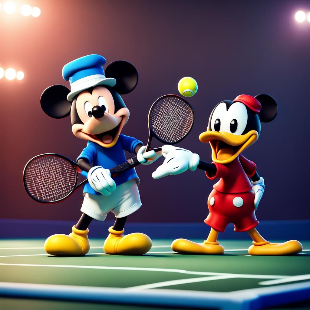 mickey mouse and donald duck playing tennis - AI Generated Artwork ...