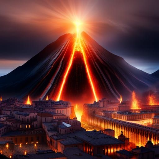 Erupting volcano at Pompeii 8k resolution concept art dynamic lighting ...