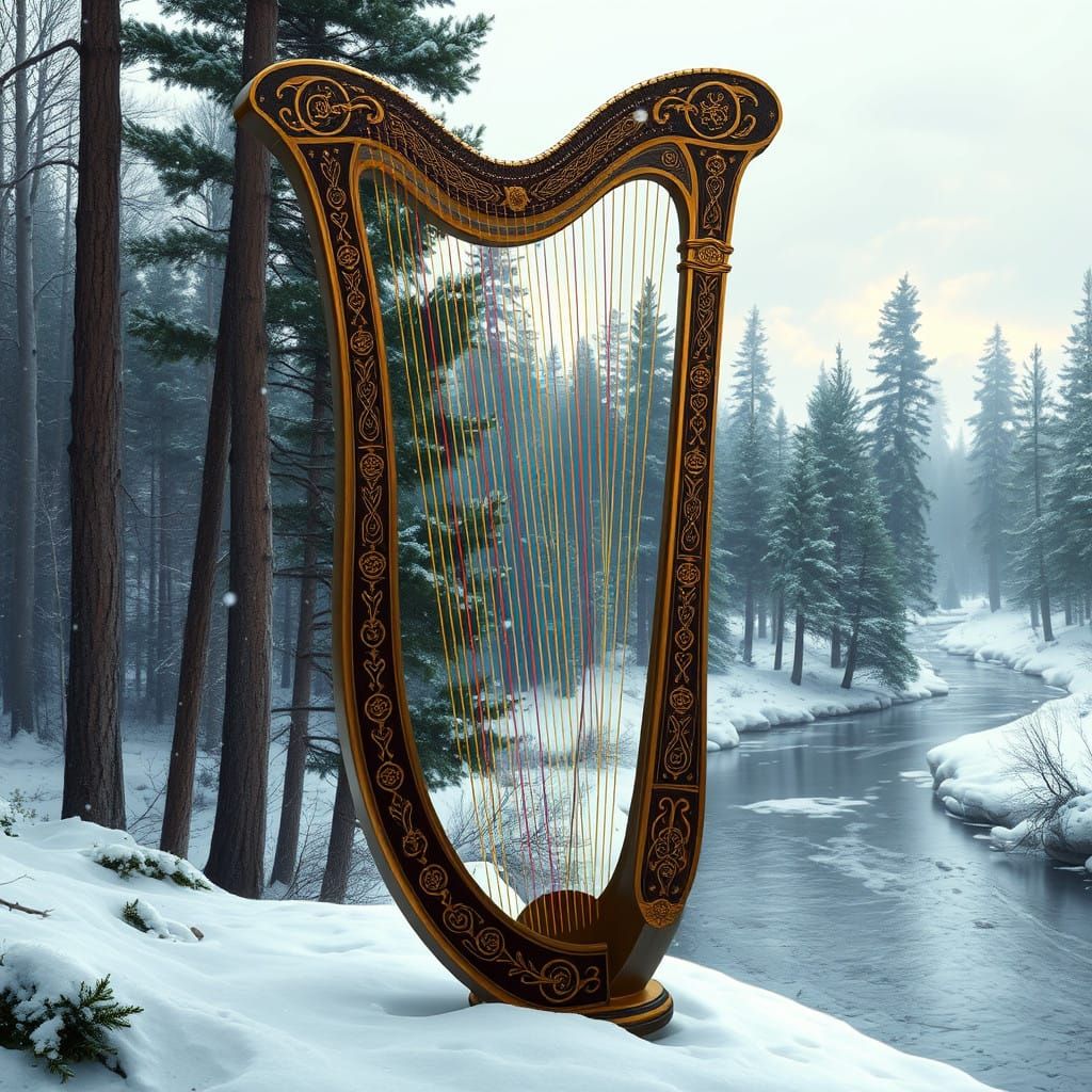 Hyperrealistic Ancient Irish Harp in Celtic-Inspir... - AI Art