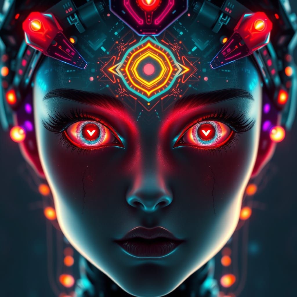 Goth Cyborg Teen: Photorealistic Optical Illusion - AI Art