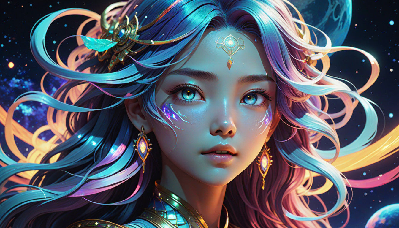"Adalia" - a beautiful siren with flowing, opalescent hair sings, her ...