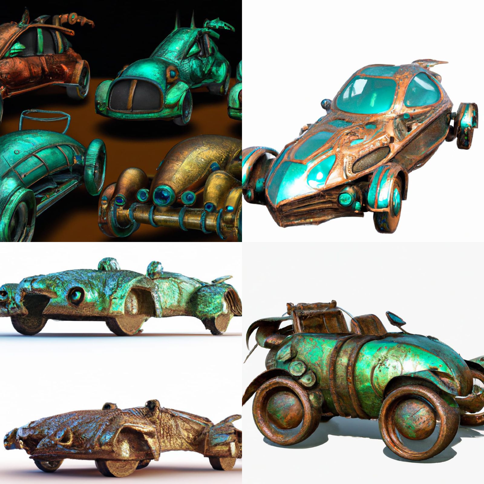 Alien concept cars made out of copper with verdigris patina hammered ...