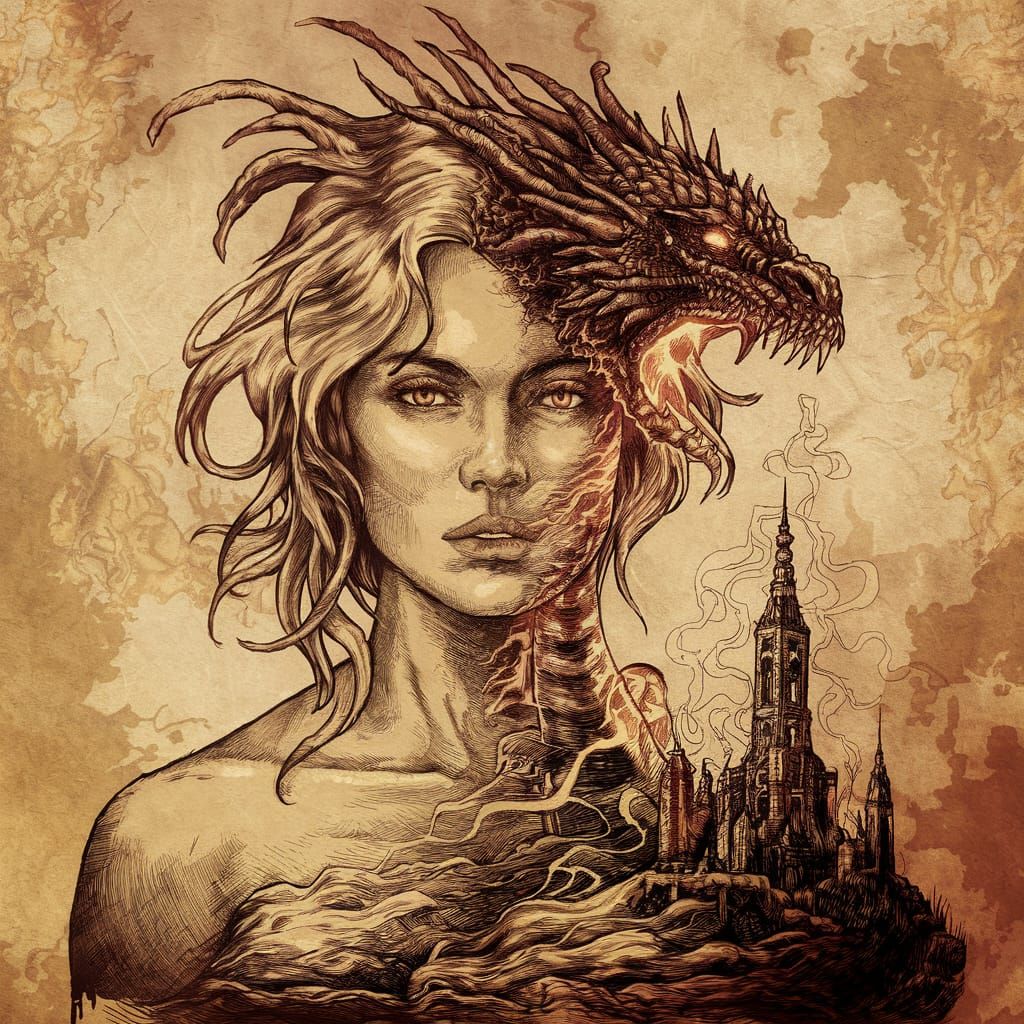 Nostalgic realism ink poster artwork in Cadavre exquis style, > blend ...