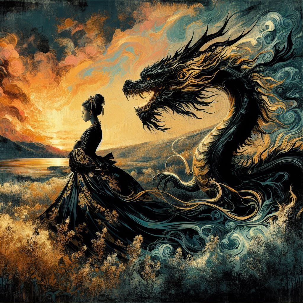 Abstract Expressionism woman and her Dragon 8 - AI Generated Artwork ...