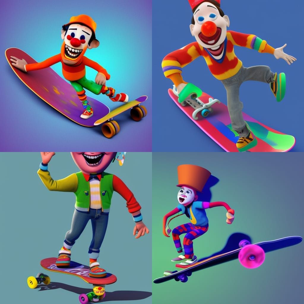 cheerful clown on a skateboard highly detailed, Vector, Contour - AI ...