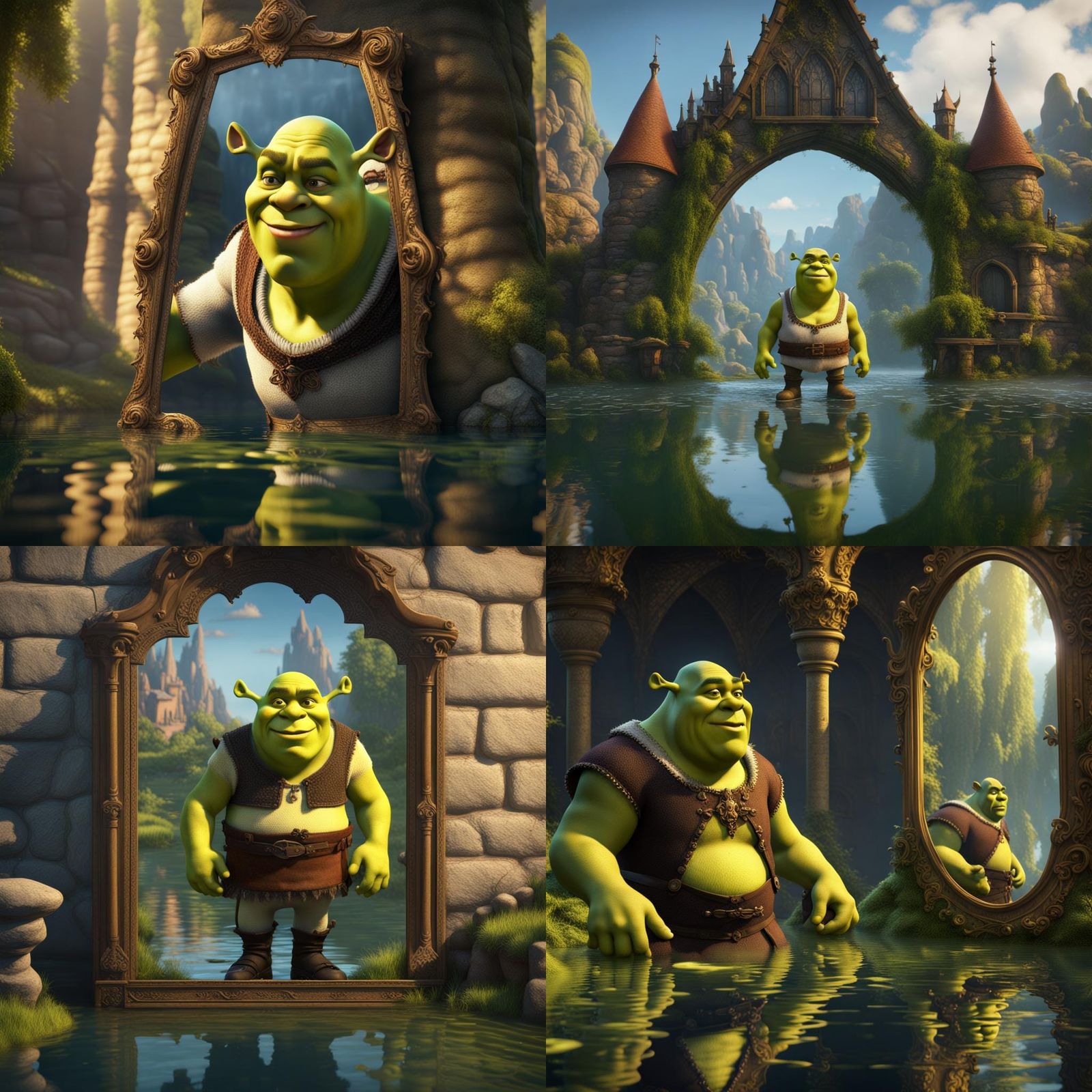 Shrek sees his reflection in water 4K - AI Generated Artwork ...
