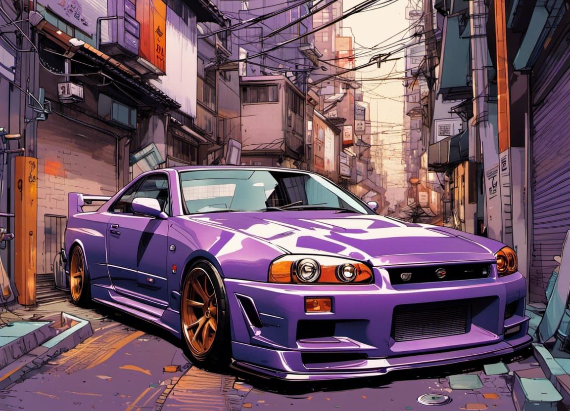 Purple Nissan Skyline GTR34 - AI Generated Artwork - NightCafe Creator