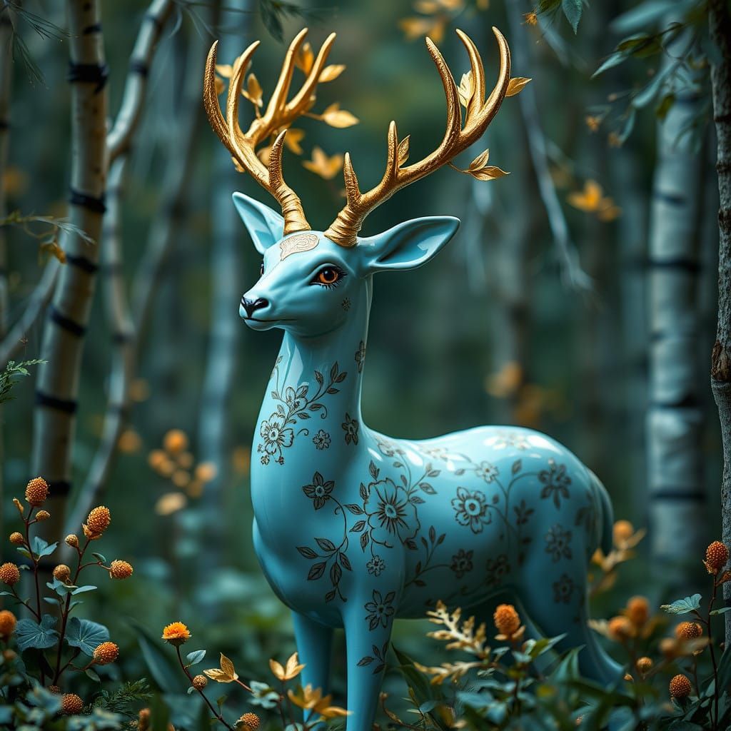 Turquoise floral ceramic deer with golden antlers- Daily challenge #805 ...