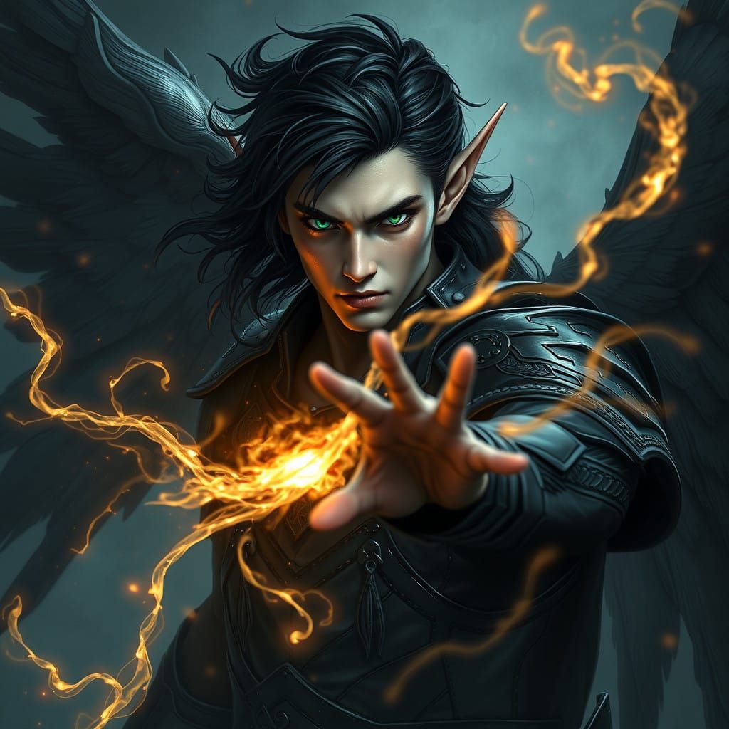 Dark Angel Wields Shadow Powers in Mystic Realm - AI Art