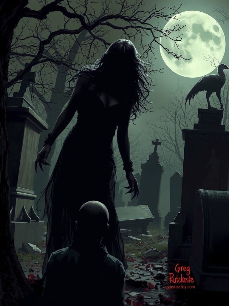Mysterious Female Vampire Stalks Through Moonlit C... - AI Art
