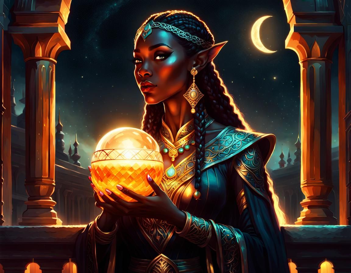 Elf and a Moon Orb - AI Generated Artwork - NightCafe Creator
