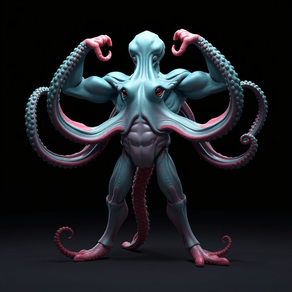 Tall Muscular Humanoid Octopus in Dynamic Flex Pos... - AI Art