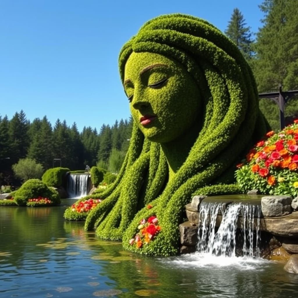 green foliage - Colossal Topiary Sculpture of a Woman in Wat...