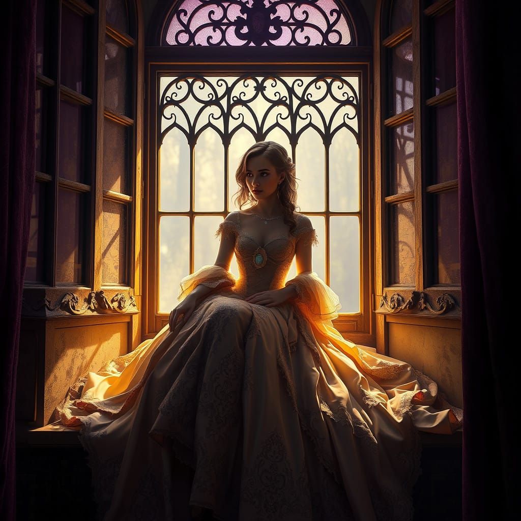 The Lady in the Bay Window - Ethereal Gothic Woman in Haunte...
