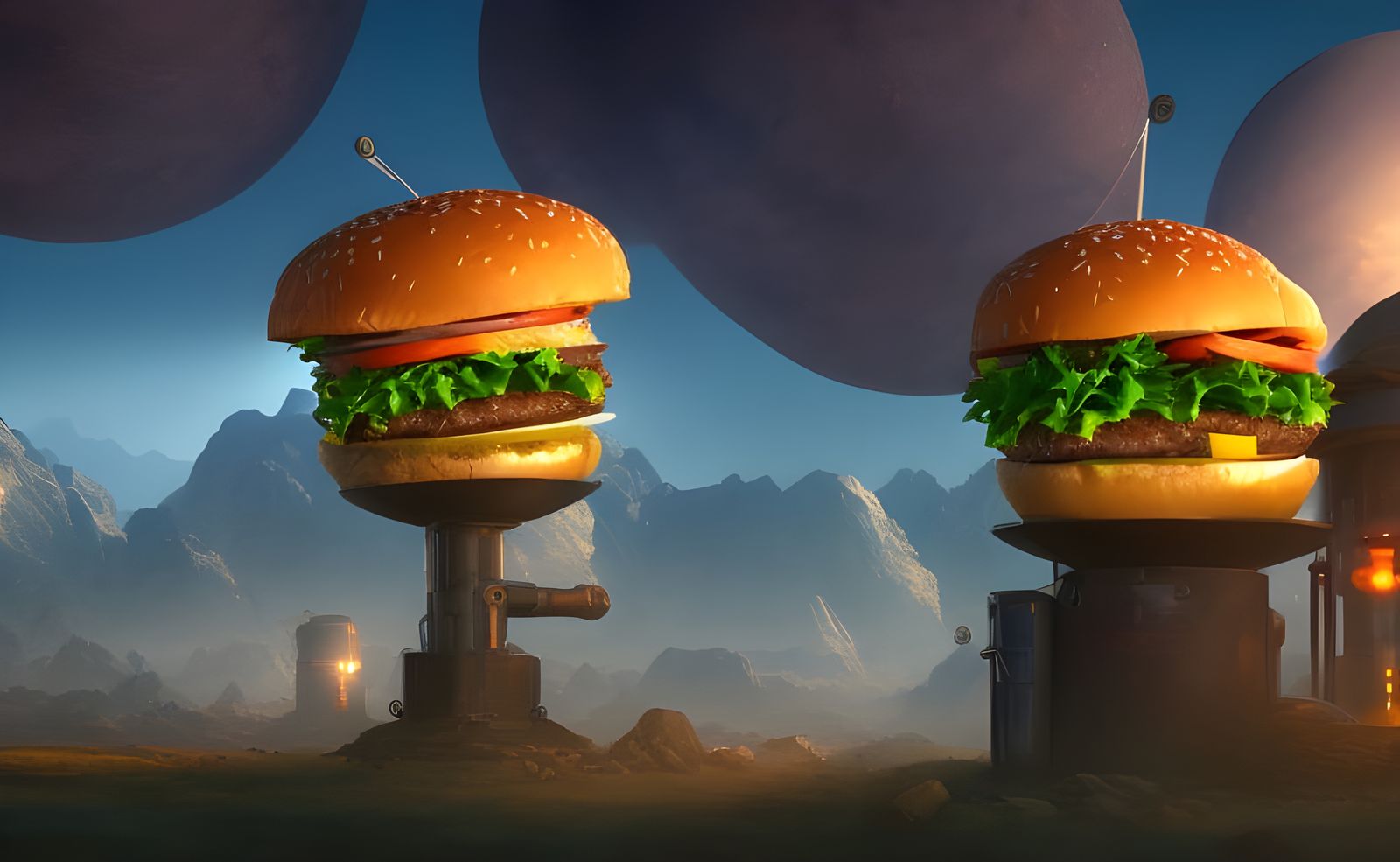 Burger UFOs on the burger planet - AI Generated Artwork - NightCafe Creator