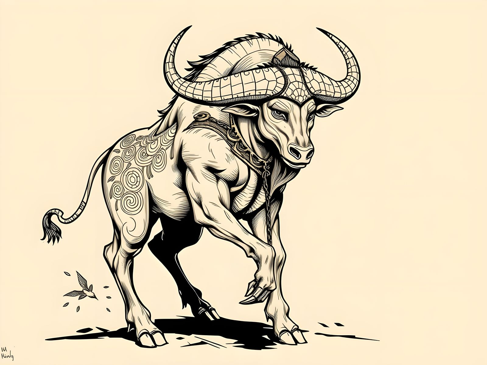 An hand drawn vector: minotaur - Minotaur Illustration in An...