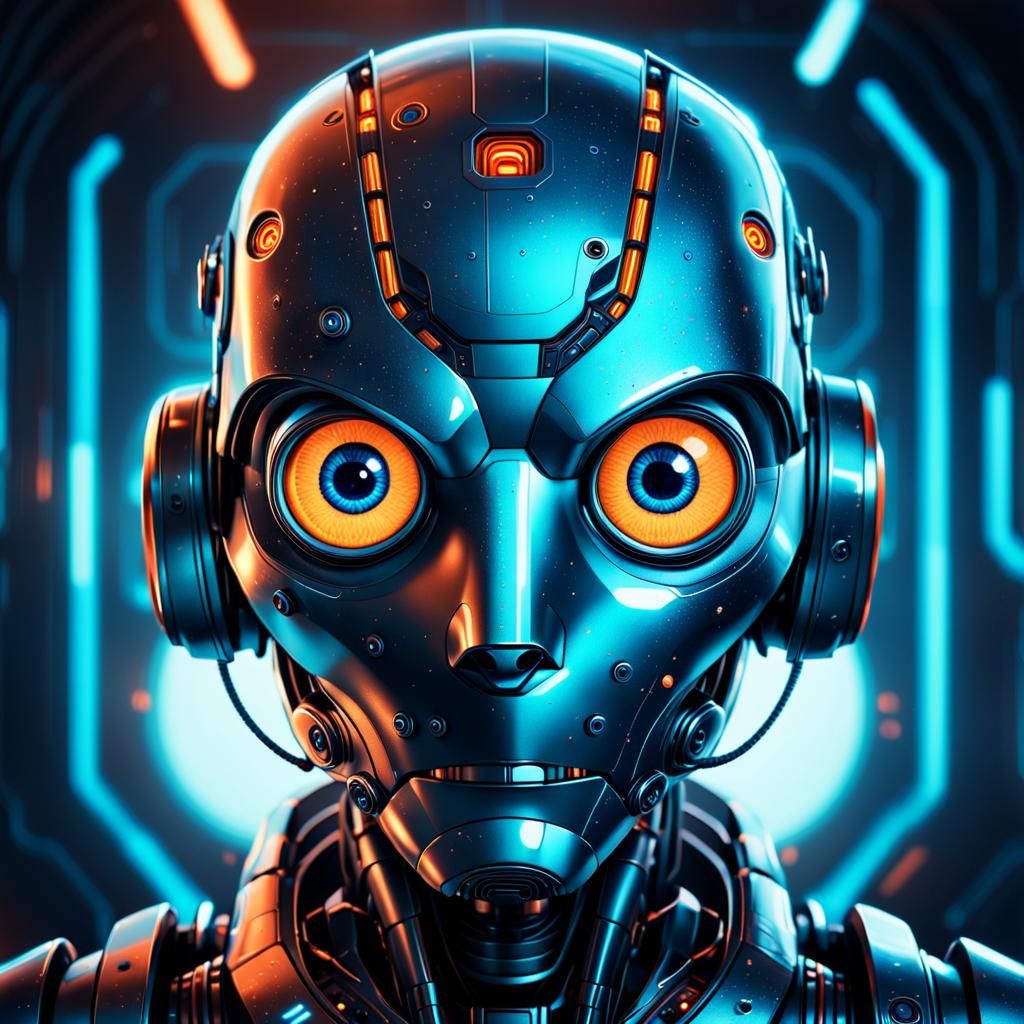 cute big eyes droid head - Futuristic Droid Head with Shimme...