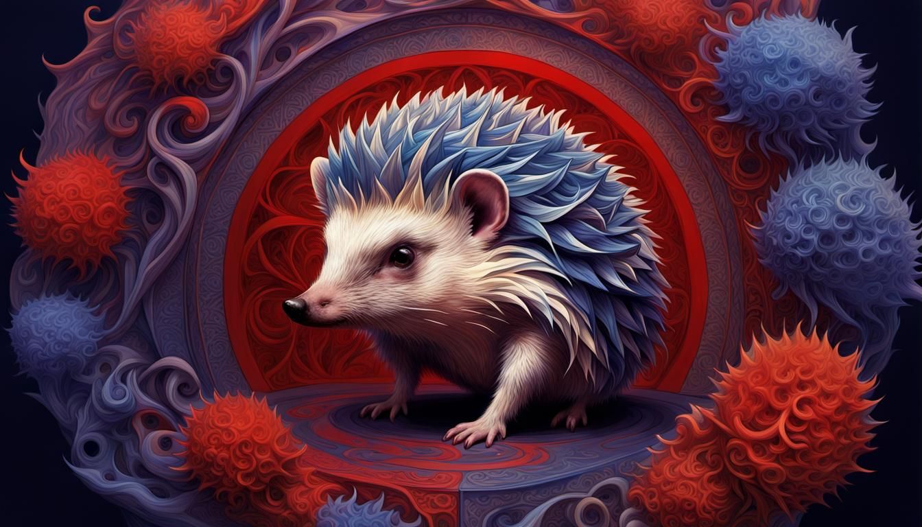 Hedgehog man. Golden ratio, painted by Howard Chandler Christy, in red ...