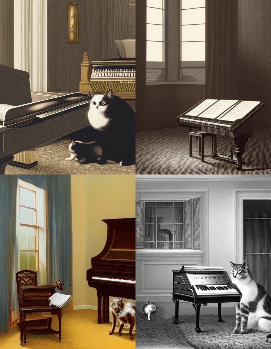 a blind cat and a talking harpsichord pen and ink STORY BOOK ILLUSTRATION - AI Generated Artwork ...