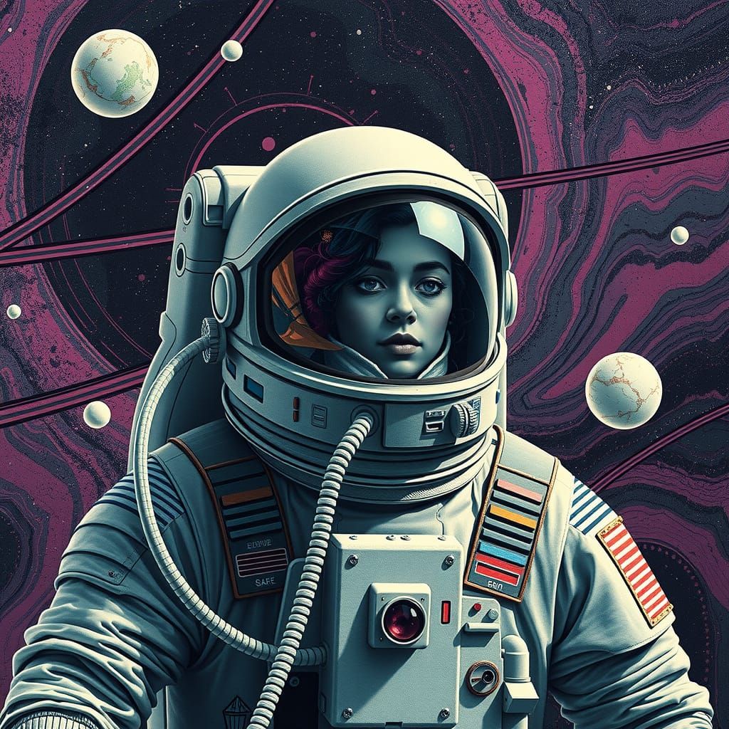 Glowing Astronaut Whistles into Retro-Futuristic M... - AI Art