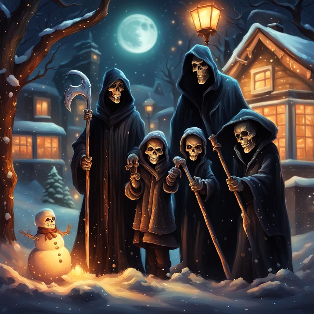 Grim reaper and the family - AI Generated Artwork - NightCafe Creator