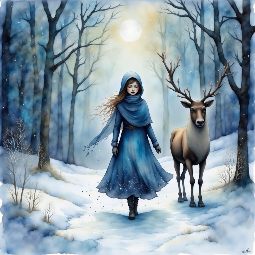 A Chilly Stroll - Enigmatic Winter Maiden Guides Majestic Re...
