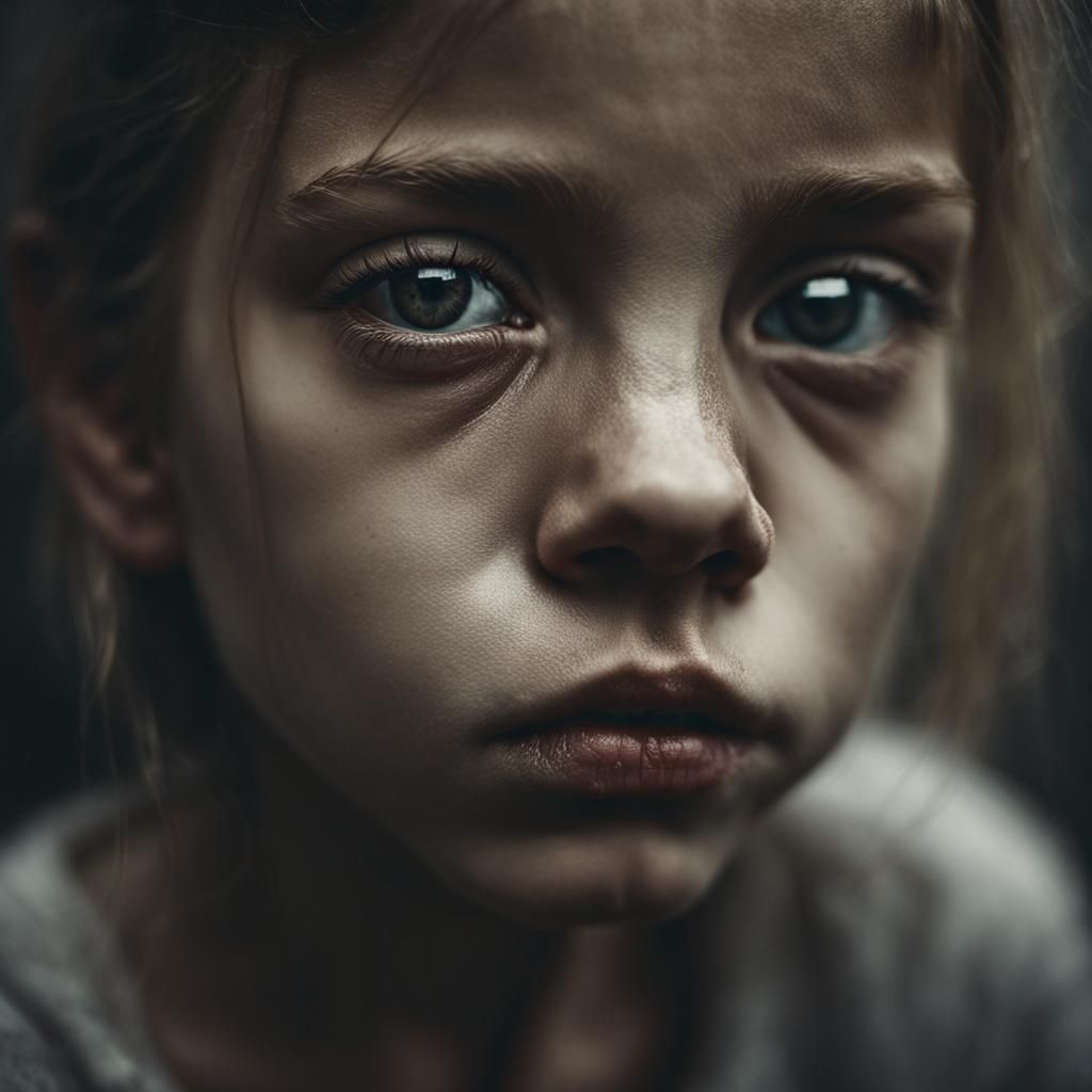 portrait of a poor and romantic girl Close up portrait, ambient light ...